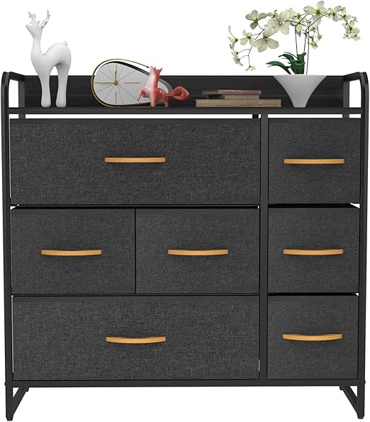 PIPIPOXER Commode Chambre, Commode à 7 Tiroirs en Tissu avec Dessus en ...