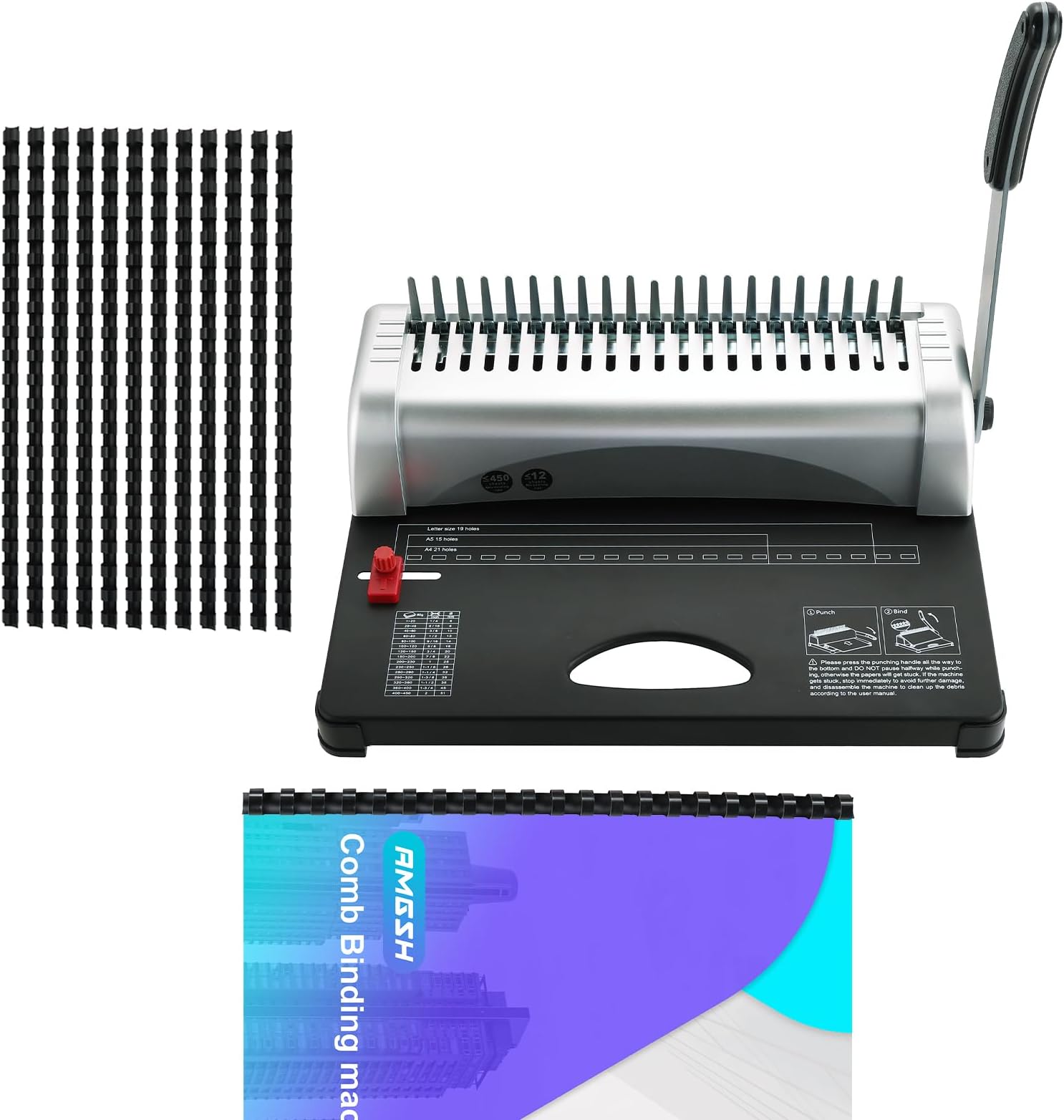 AMGSH Comb Binding Machine, Book Binding, 21-Holes 450 Sheets, Comb ...