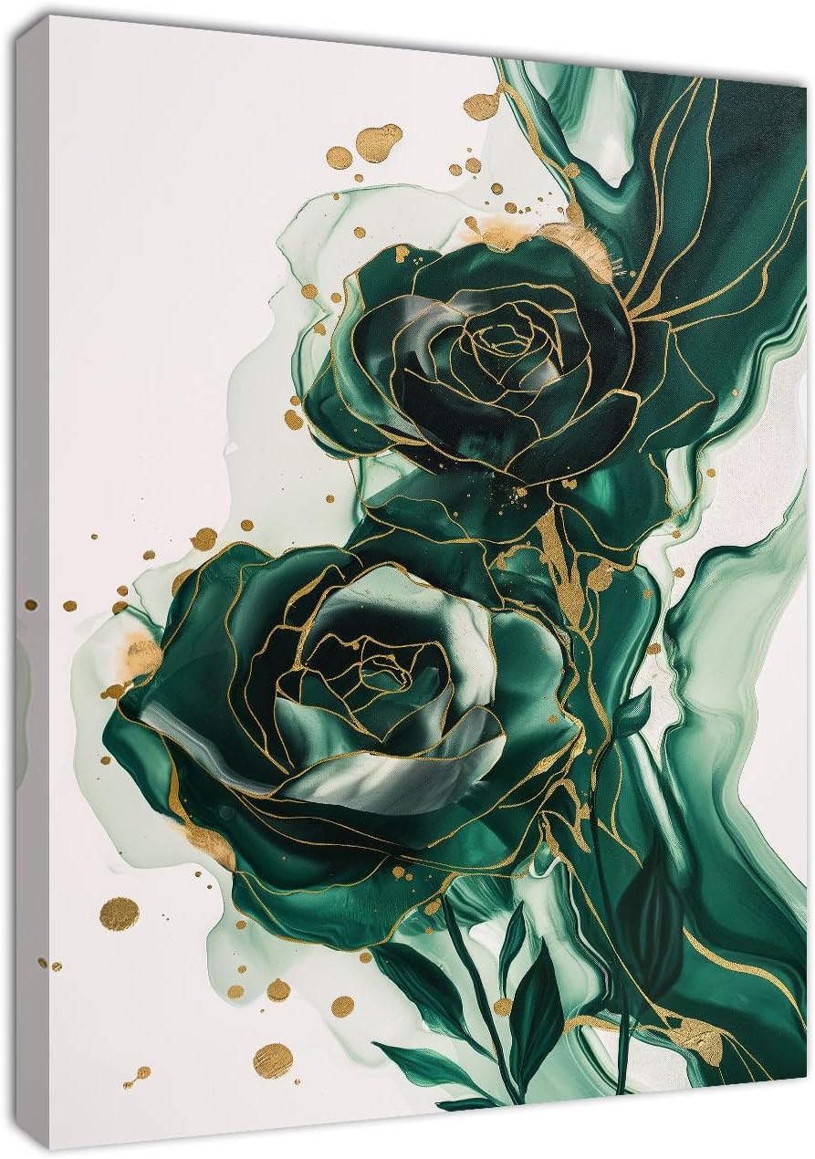 Amazon.com: OLUNMILA Abstract Canvas Wall Art Green And White Rose ...