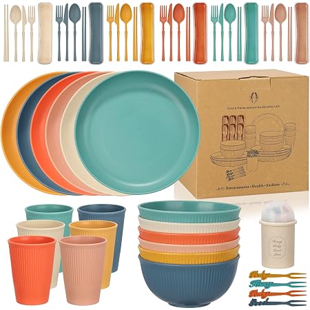 Chuboir 60pcs Dinner Set, Camping Plates and Bowls Set for 6 People ...