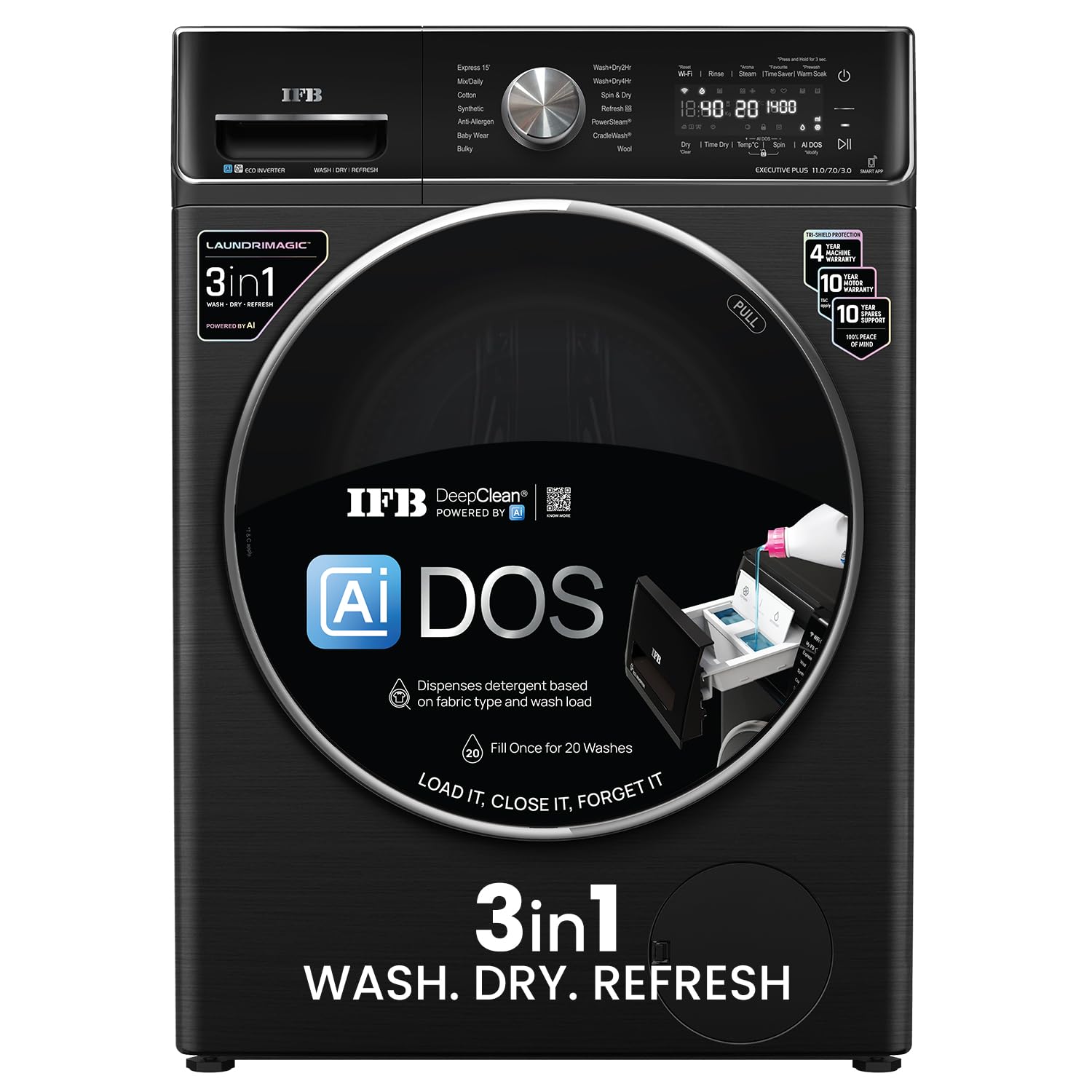 IFB 11/7/3 kg Fully Automatic Washer Dryer Refresher with Steam Refresh ...