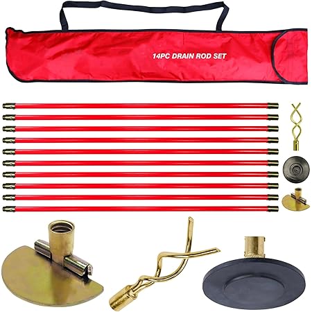 Pro 30ft Drain Rod Set Kit in Carry Bag Professional Heavy Duty Unlock ...