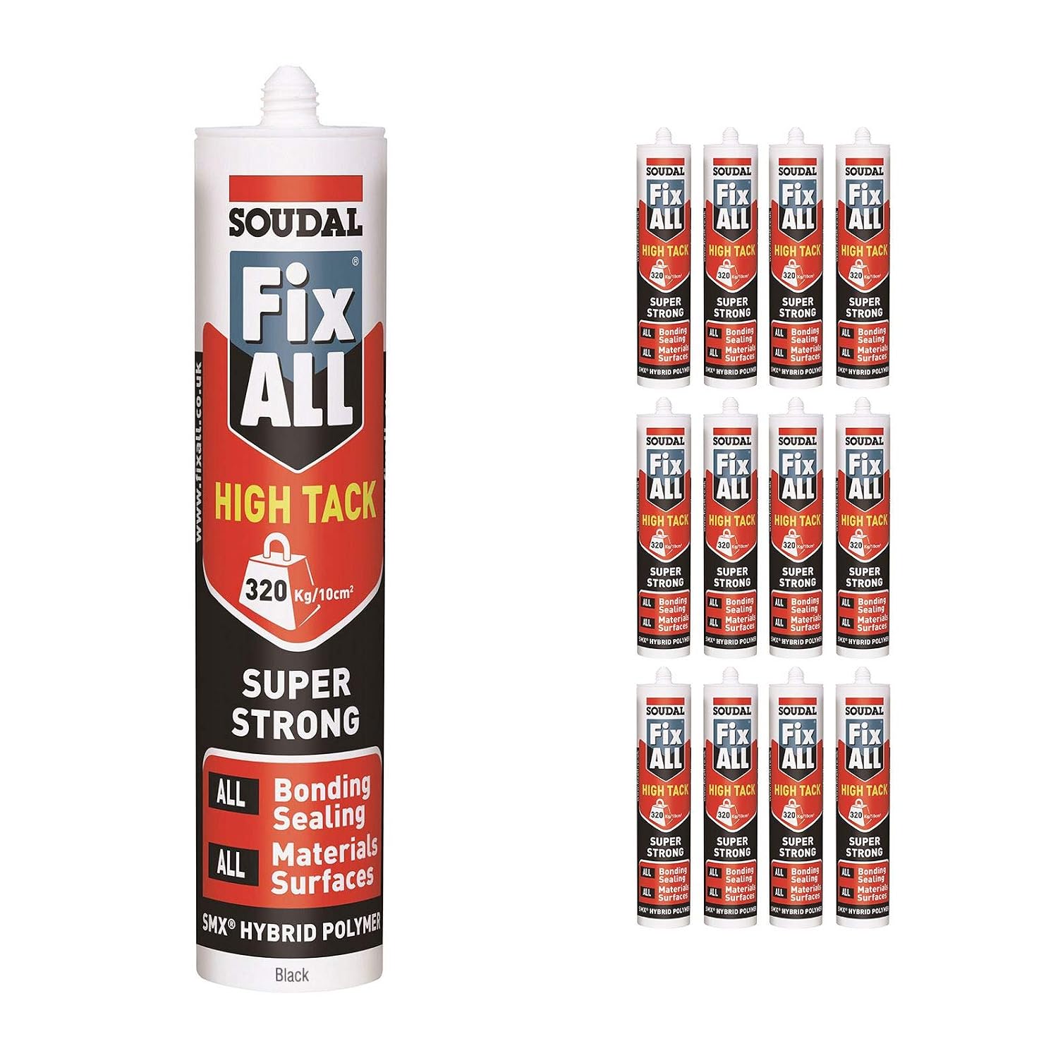 12 x Black Soudal Fix All Turbo High Tack SMX Sealant Strong Bond ...