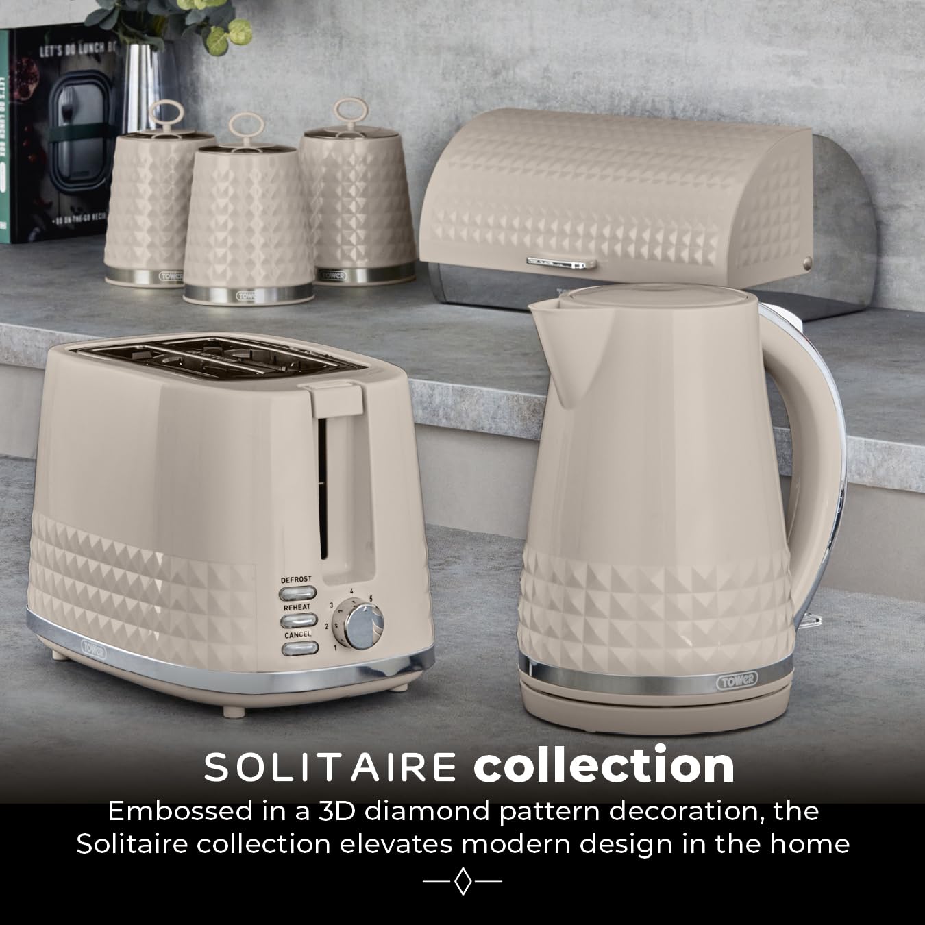 Tower T20082MSH Solitaire 2 Slice Toaster Latte Chrome Accents, 850W, Latte