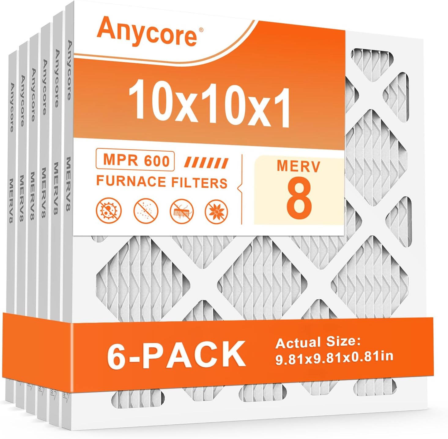 Anycore 10x10x1 Furnace Air Filter MERV 8 MPR 600 FPR 5 HVAC Pleated ...