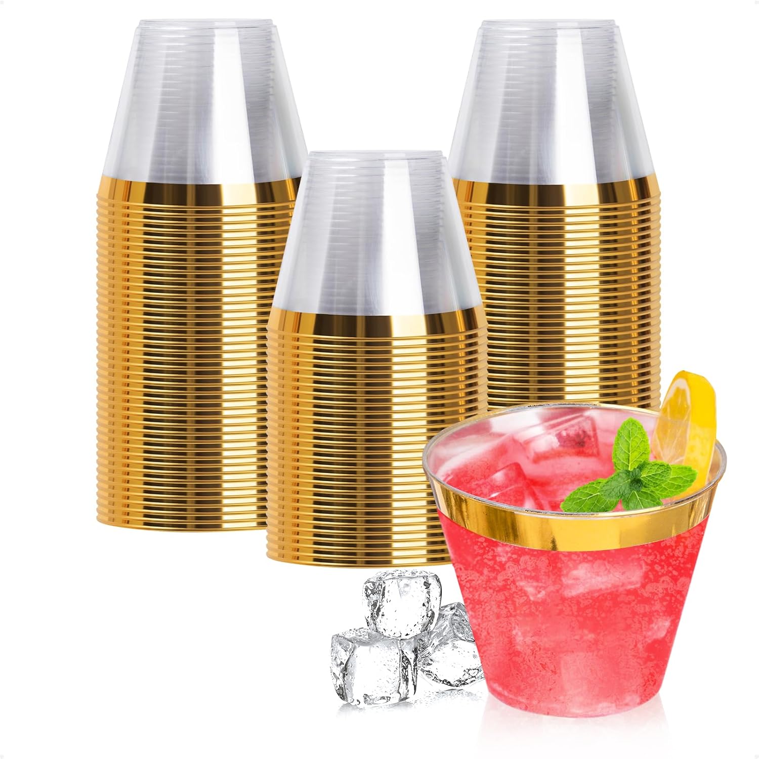 Amazon.com: Goodluck 100PCS 9oz Gold Plastic Cups for Party, Disposable ...