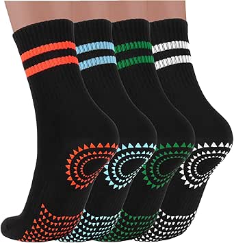 Ultrafun 4 Pairs Pilates Socks with Grips for Women Non Slip Crew Yoga ...