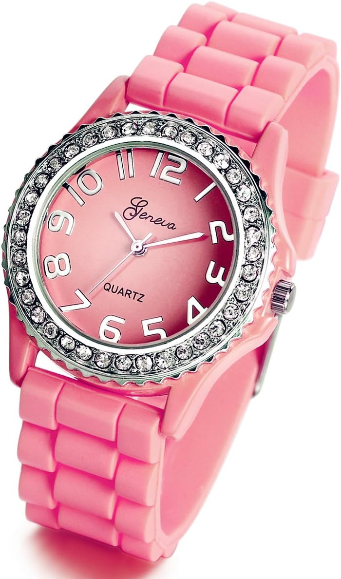 Amazon.com: Lancardo Silicone Ceramic Style Pink Wrist Watch Silver ...