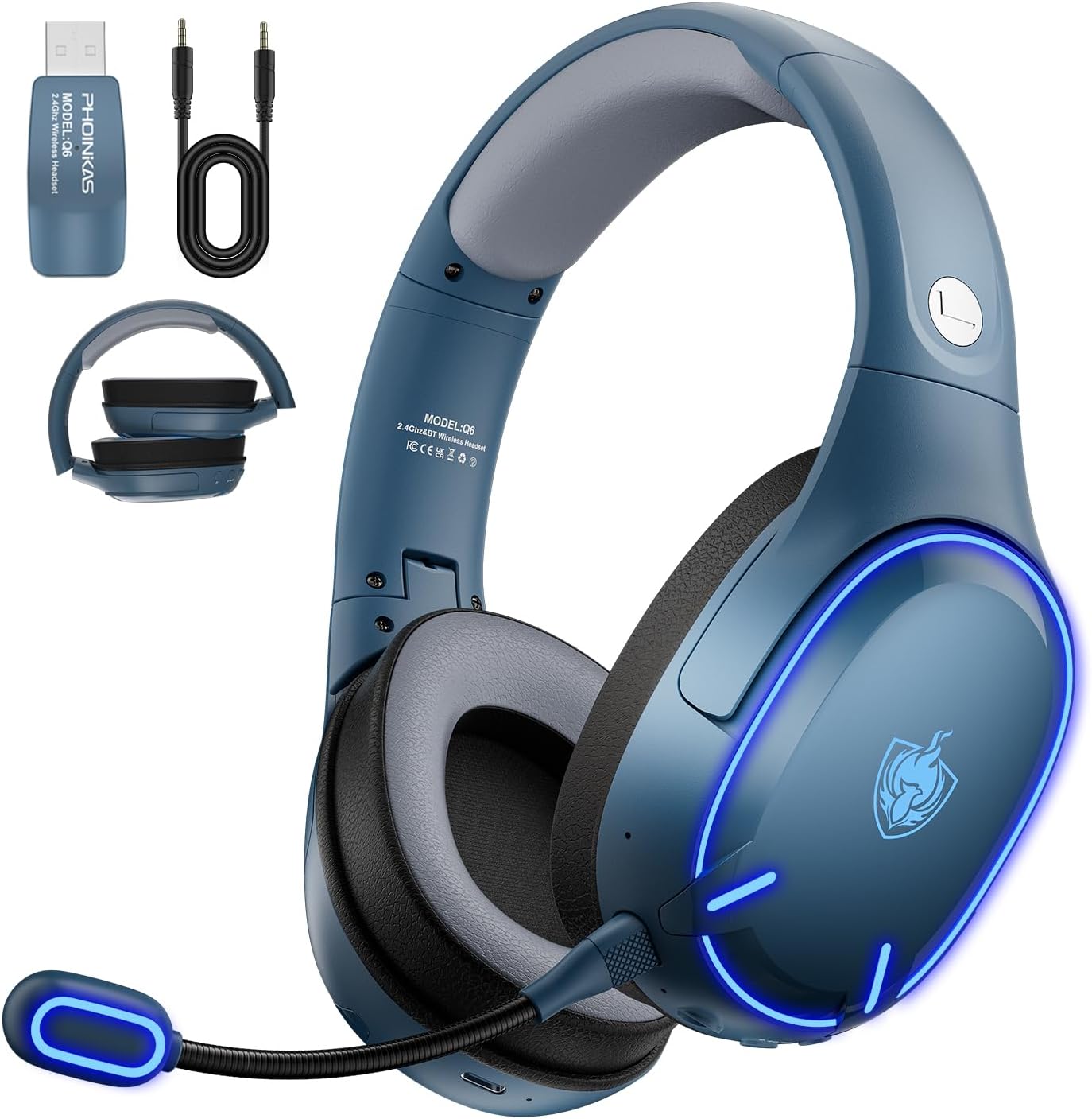 Amazon.com: PHOINIKAS 2.4GHz Wireless Gaming Headset for Ps5, Ps4, PC ...