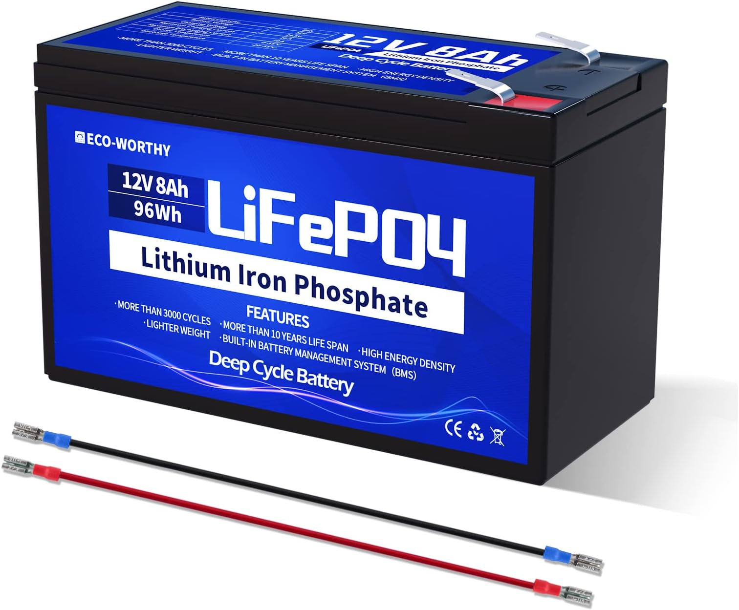 ECO-WORTHY 12V 8AH LiFePO4 Battery,4000+ Cycles Lithium Deep Cycle ...