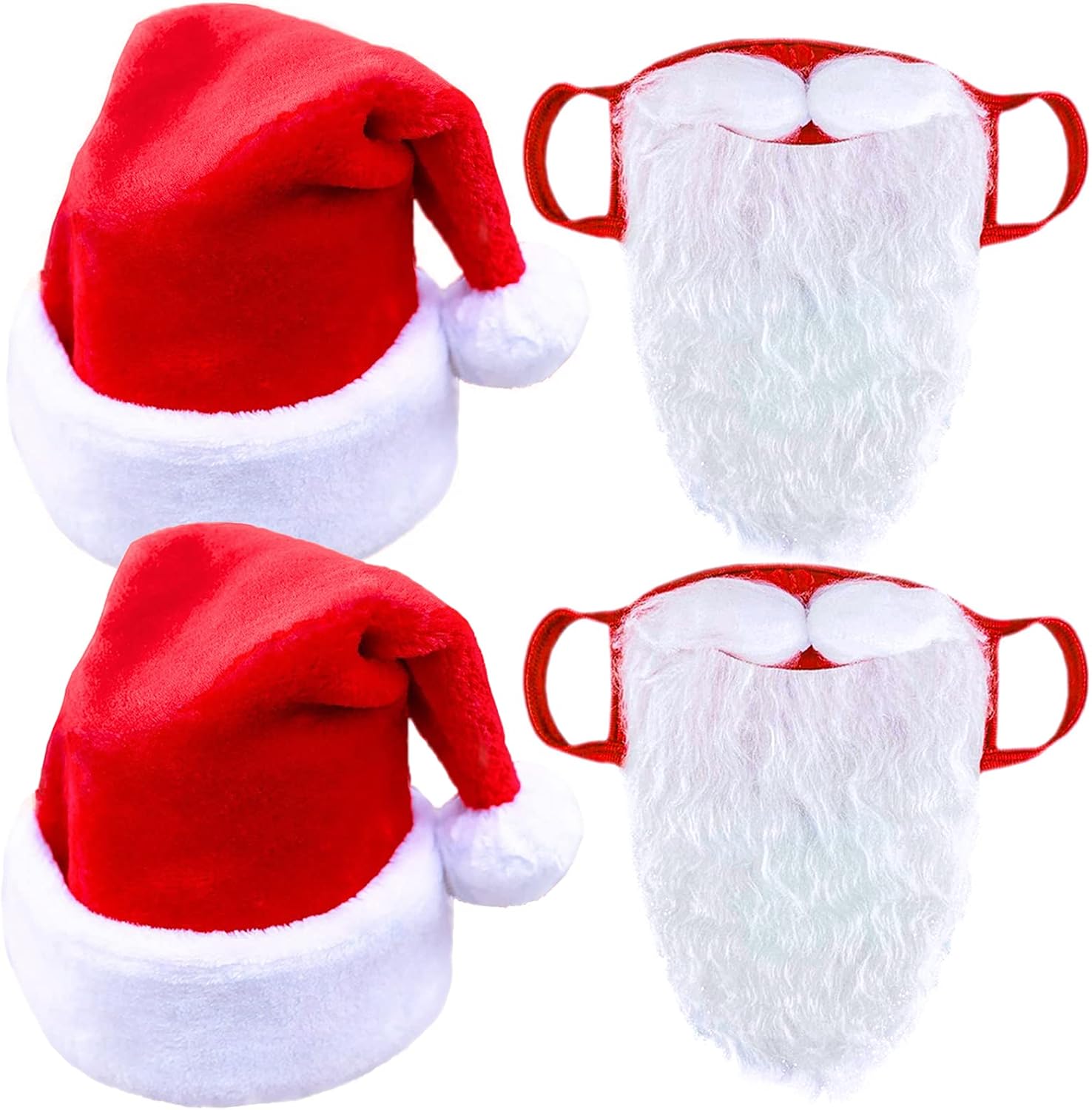 Amazon.com: BESSEEK 4 Pack Santa Hat Beard Mask, Unisex Christmas Hats ...