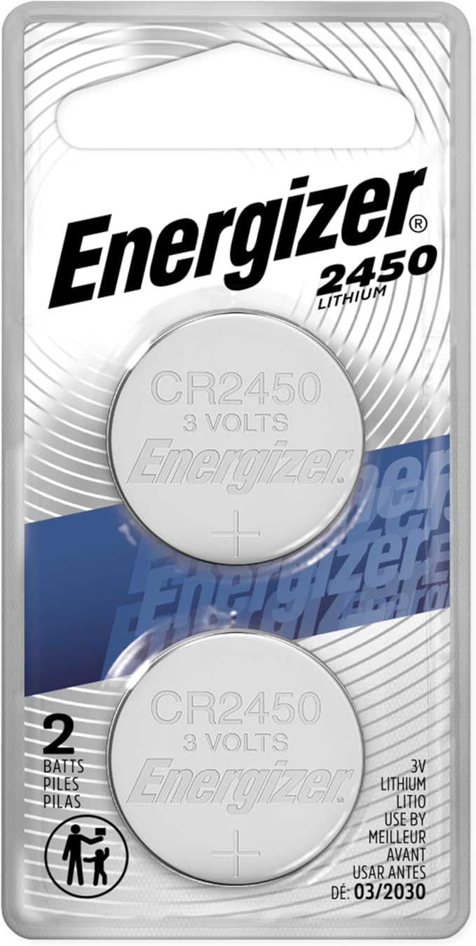 Energizer 2450 Long-Lasting 3V Lithium Coin Batteries, 2-Pack