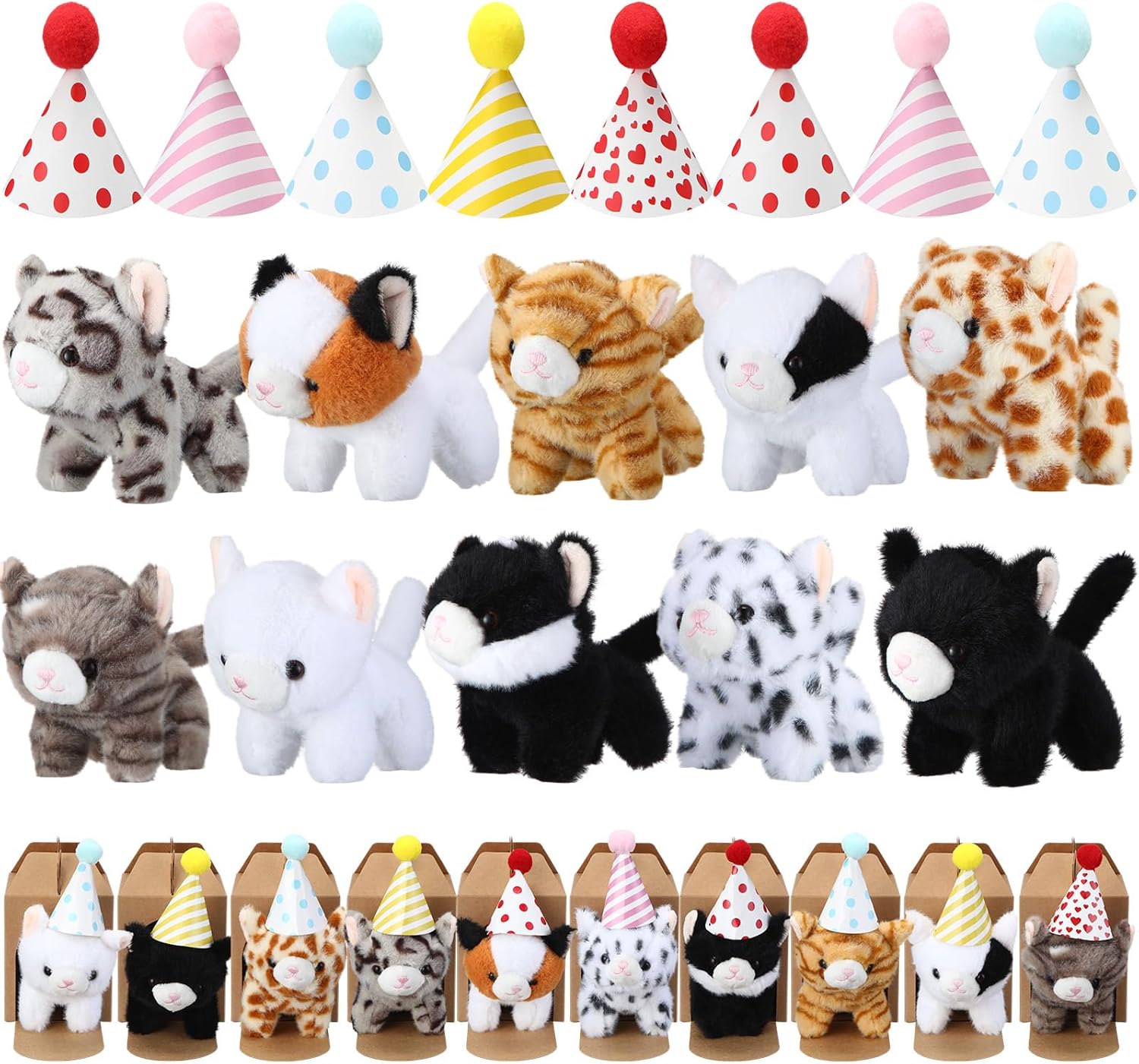 Amazon.com: Motionchic 10 Set Cat Stuffed Animals Bulk with 10 Birthday ...