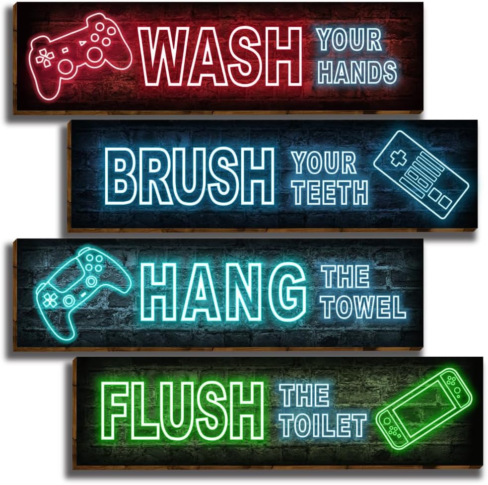 Amazon.com: 4 Pcs Neon Gaming Bathroom Wall Decor Signs, Bathroom Signs ...
