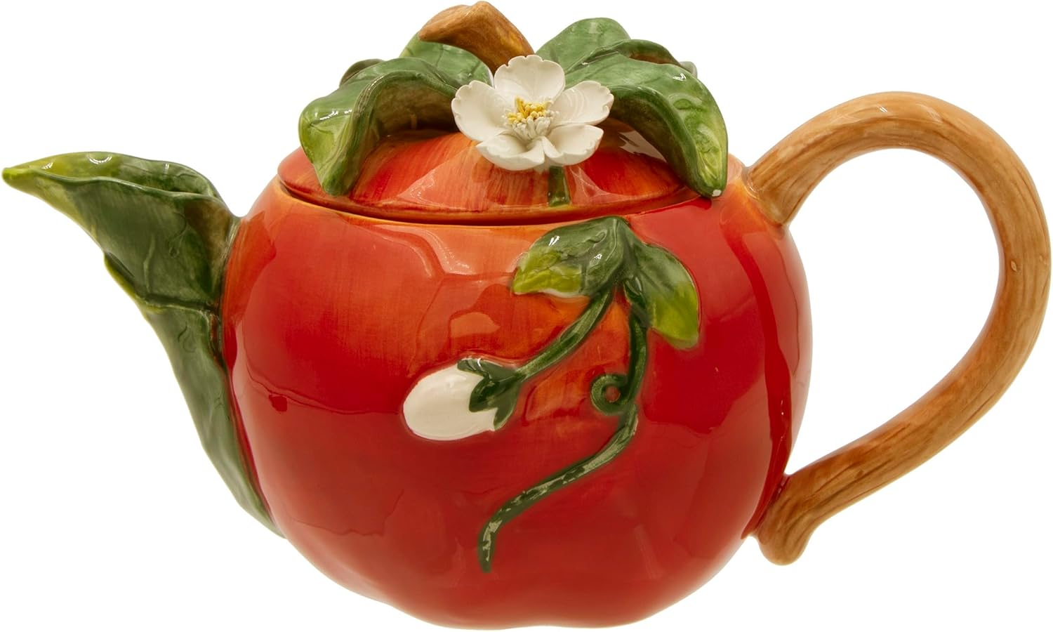 Amazon.com | Ceramic "Orchard In Bloom" Apple Shaped 16oz Teapot - Red ...