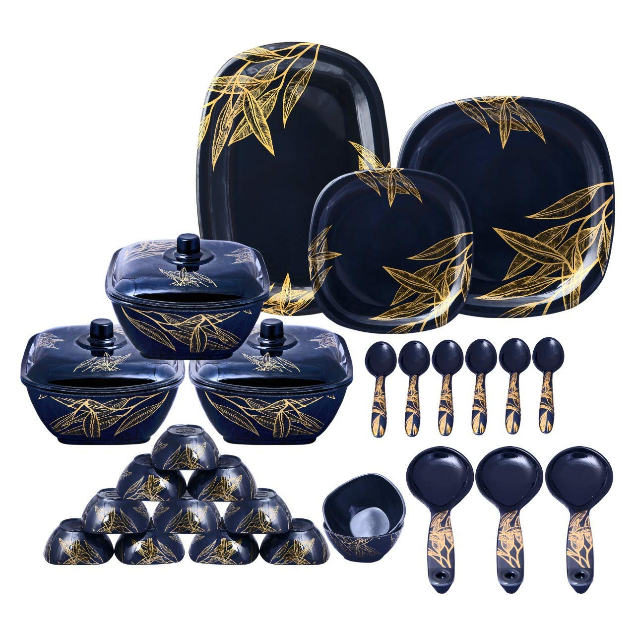 Serve n Style Melamine Dinner Set Pack 40 Pieces Black with Golden ...