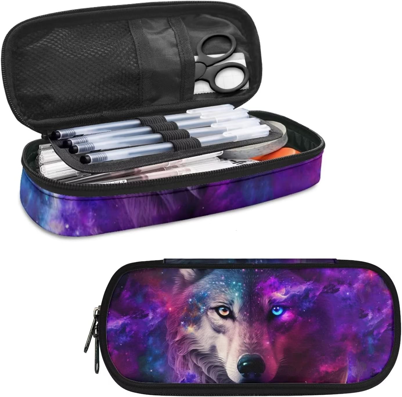 Amazon.com: HELLHERO Galaxy Wolf Pencil Case Durable Pen Bag Pencil ...