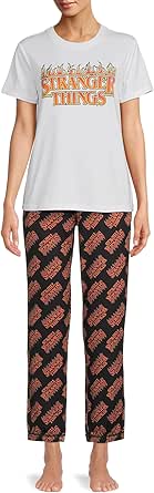 Women's Stranger Things Pajamas Set Flame Logo Short Sleeve Shirt And ...