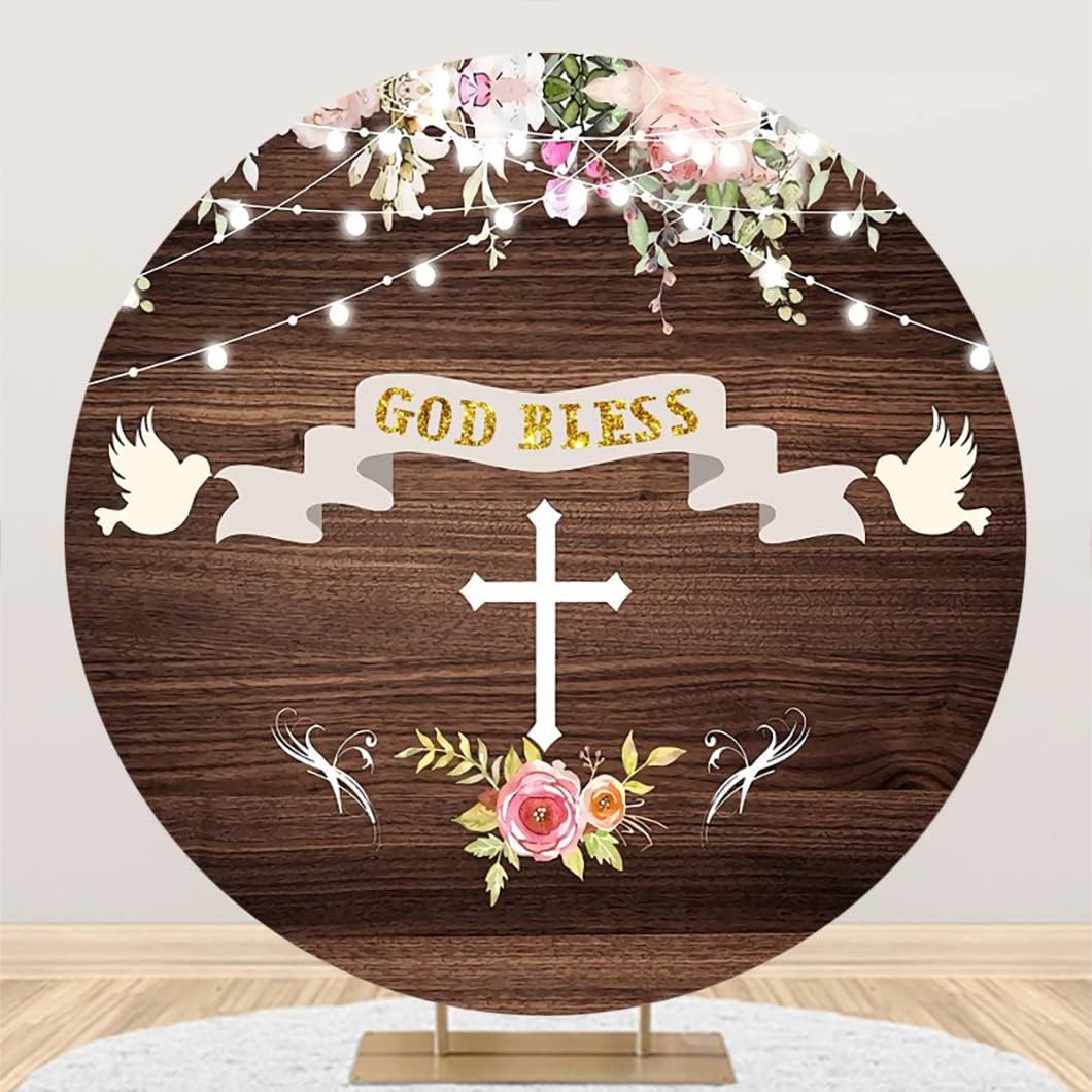 Amazon.com : AOFOTO 6.5x6.5ft God Bless Glitter Wooden Board Round Backdrop Spring Pink Flower ...