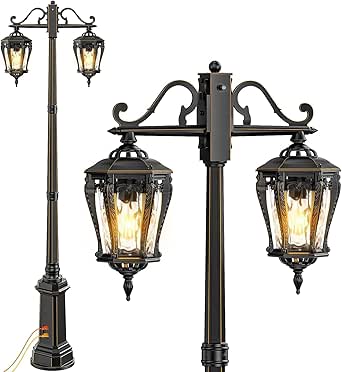 VDKK Outdoor Lamp Post Light with GFCI Outlet,Double-Head Pole Light ...