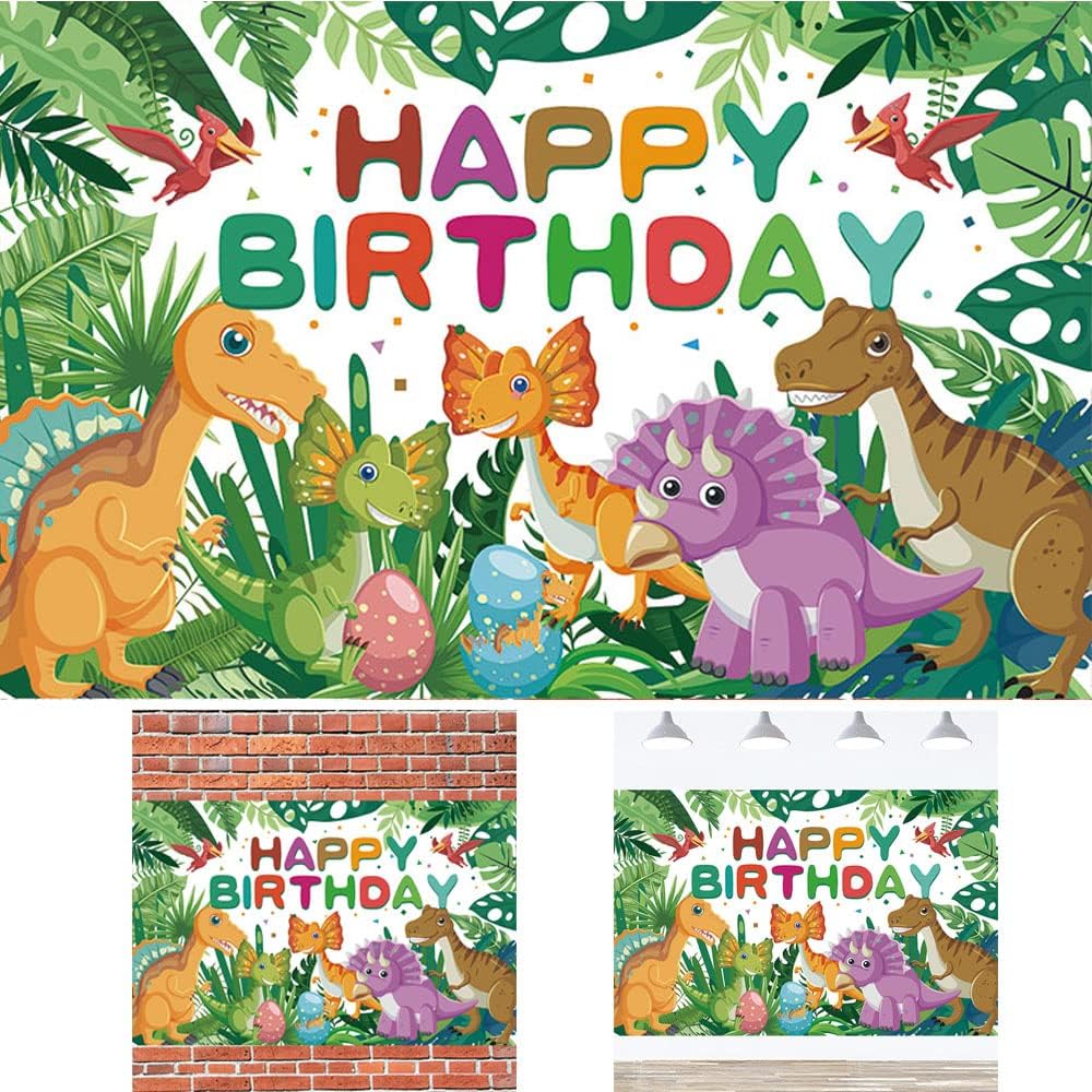 Amazon.com : Happy Birthday Decorations Backdrop Watercolor Dinosaur ...