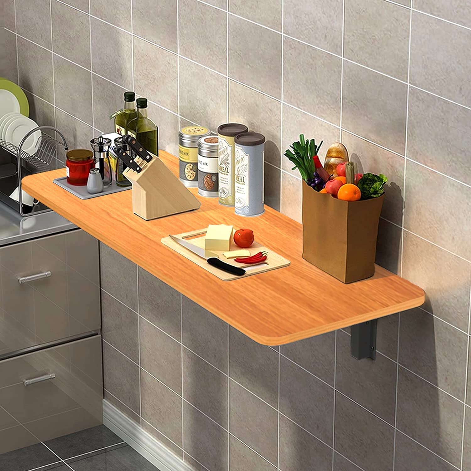 Lukzer Engineered Wood Wall Mounted Folding Table for Kitchen, Computer ...