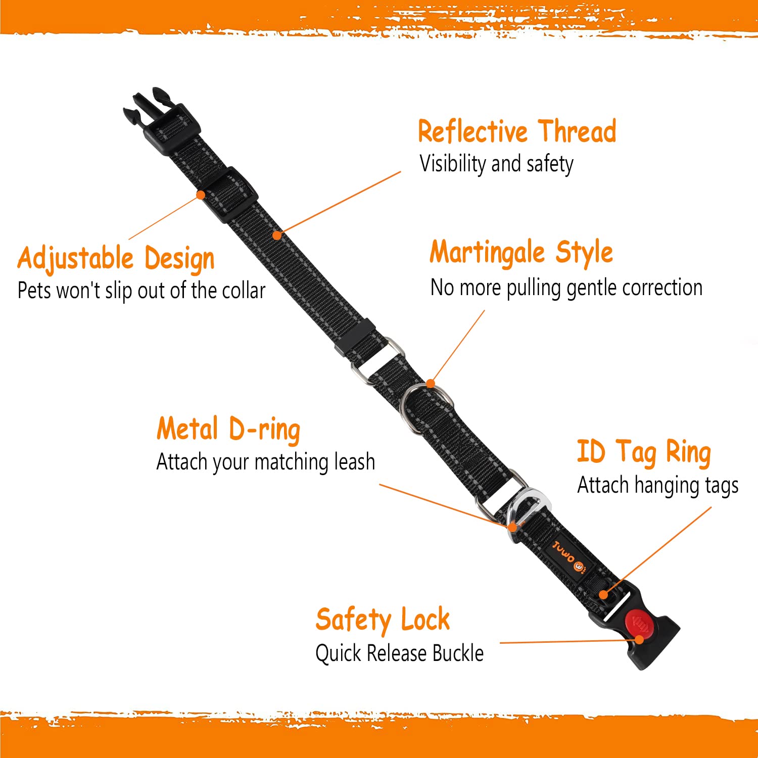 JuWow Nylon Martingale Collar, Adjustable Pet Slip Collar with ...