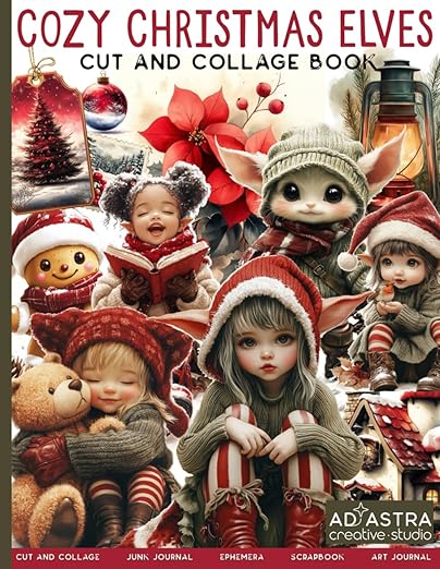 Cozy Christmas Elves Cut and Collage Book for Junk Journals, Scrapbook, Ephemera and more ...