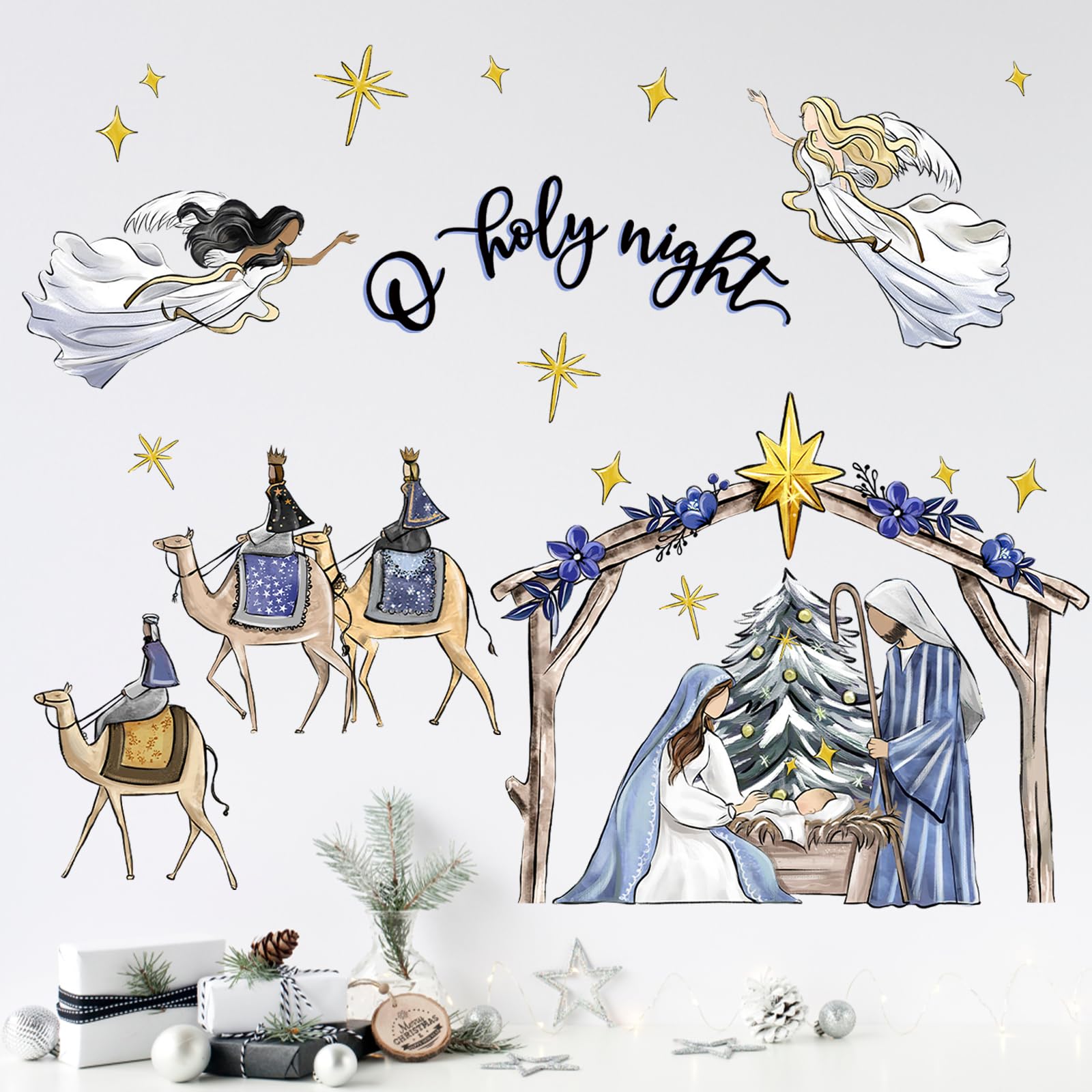 Amazon.com: Mfault Christmas O Holy Night Nativity Scene Wall Decals ...
