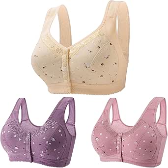 3PC Front Closure Bras for Women Wireless Push Up Bra Front Snaps Bra ...