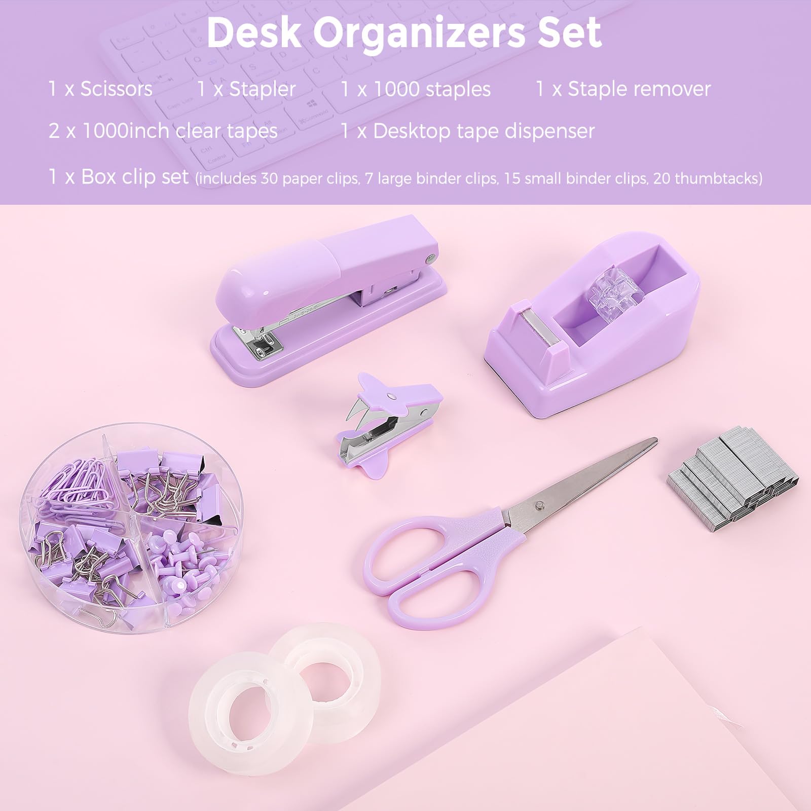 Snapklik.com : Purple Desk Accessories, Purple Office Supplies Set ...