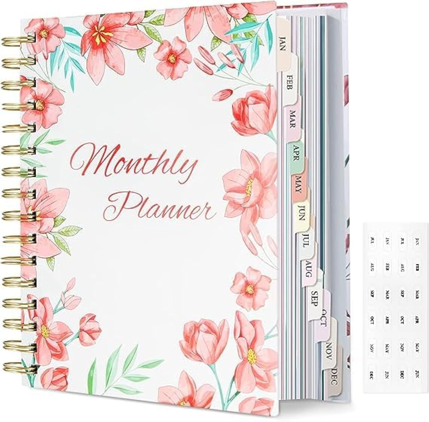 Premify Monthly Planner Notebook with Tabs, Undated A5 Hardcover ...