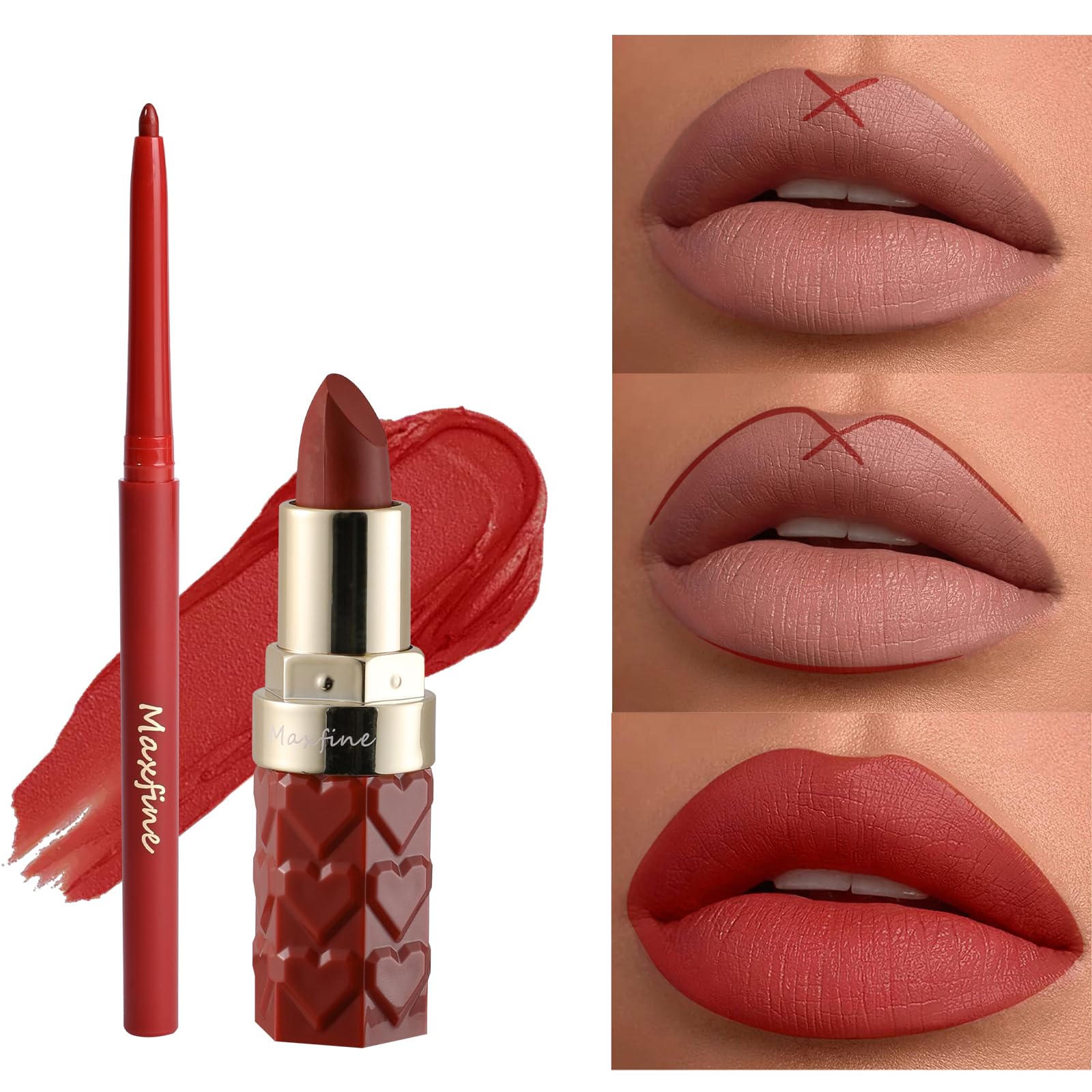 Red Lipstick Set, Lip Liner And Lipstick Set, Matte Lipstick-Highly ...