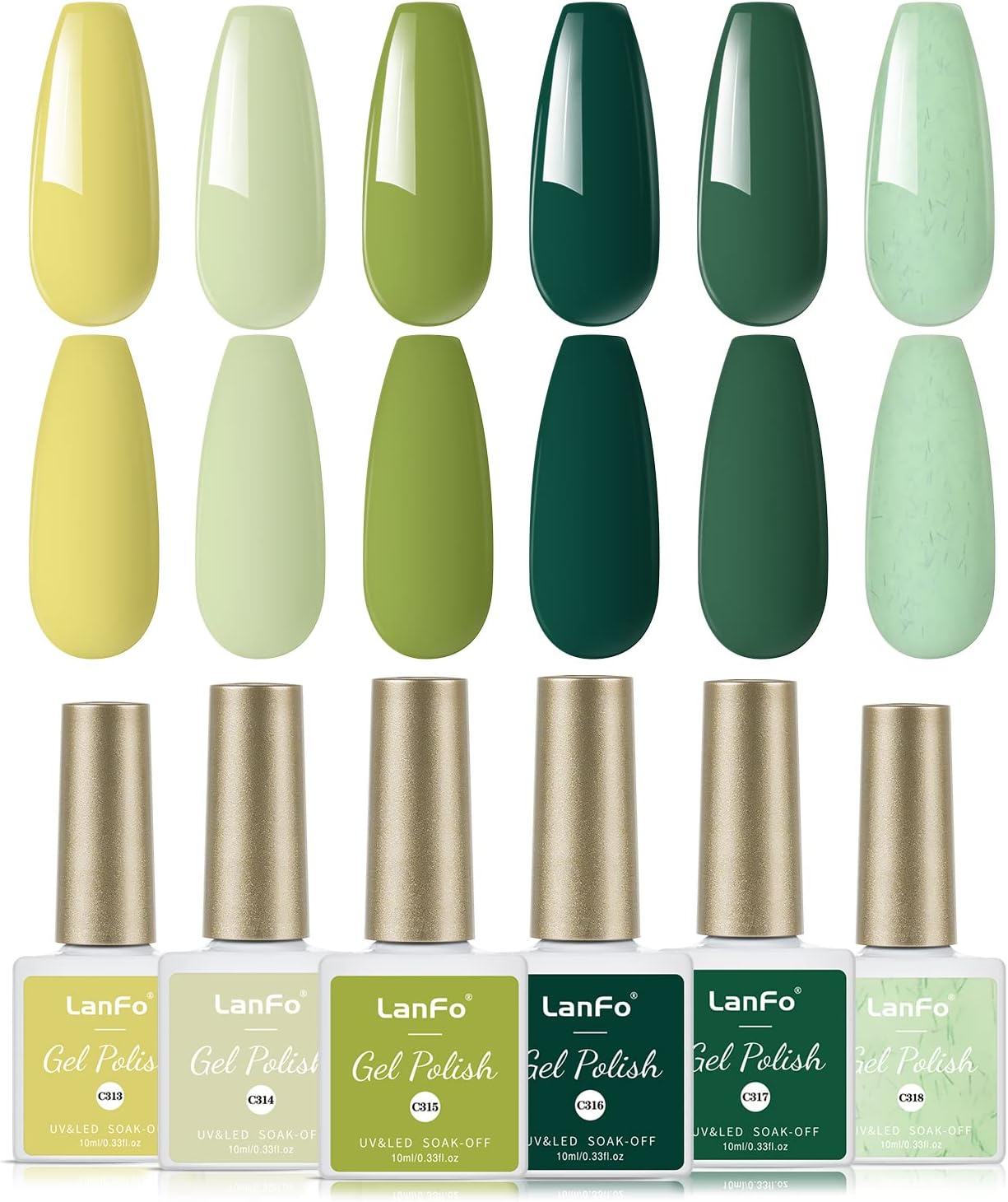 Amazon.com : LanFo Green Gel Nail Polish Set, 6 Colors Gel Nail Polish ...