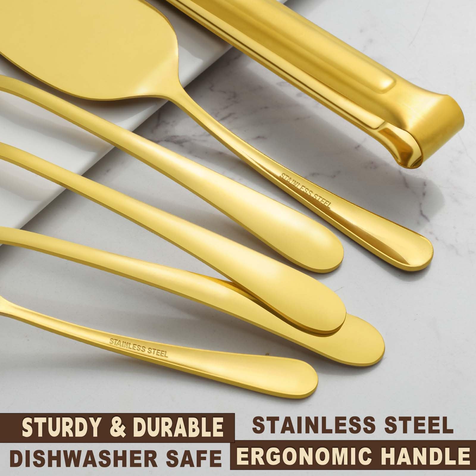 Snapklik.com : Gold Serving Utensils, 20-Piece Serving Utensils Set ...