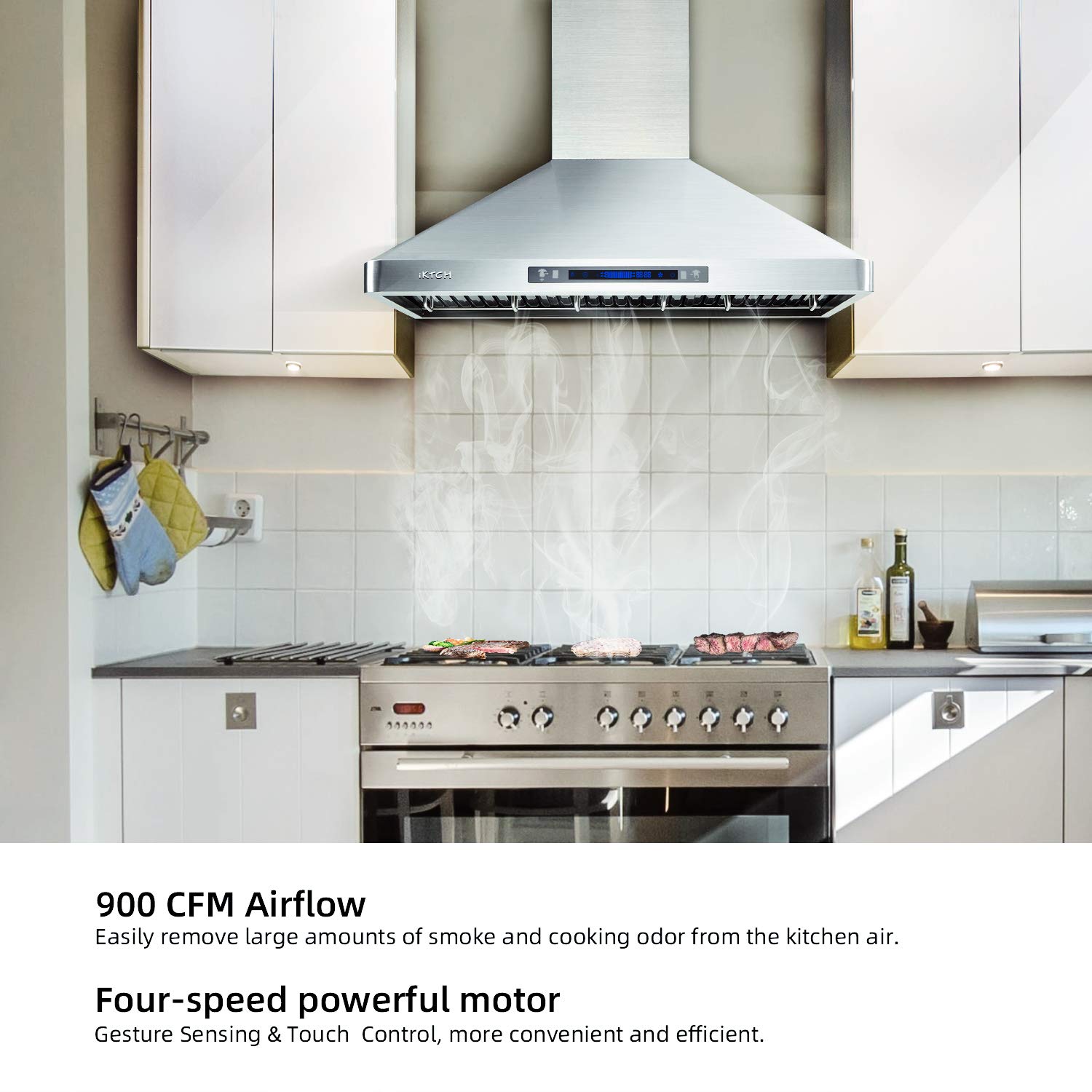 IKTCH 30'' Wall Mount Range Hood, 900 CFM Stainless Steel Kitchen ...