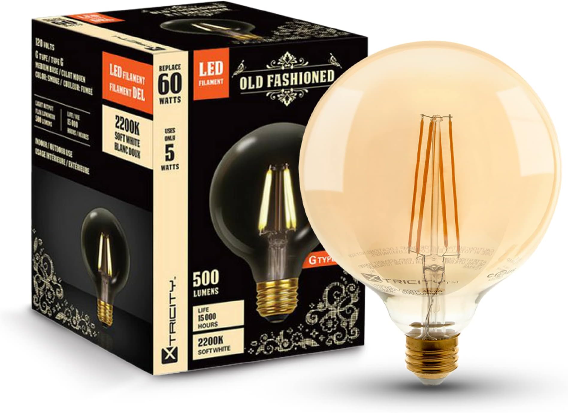 Xtricity G40 LED Filament Vintage Edison Style Dimmable Lightbulb, 5W ...