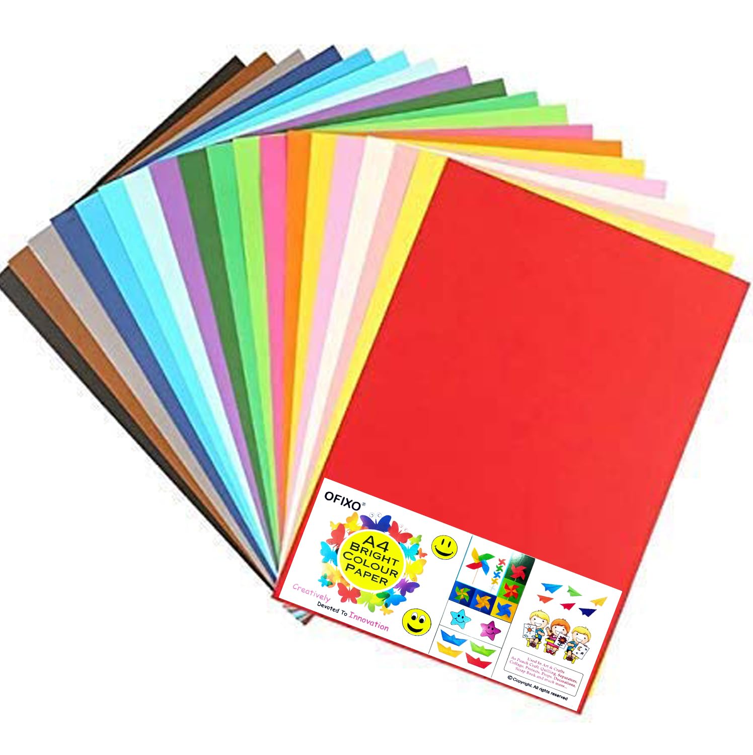 OFIXO A4 Color Paper (150 GSM) Premium Neon Colours Pack of 20 Sheets ...