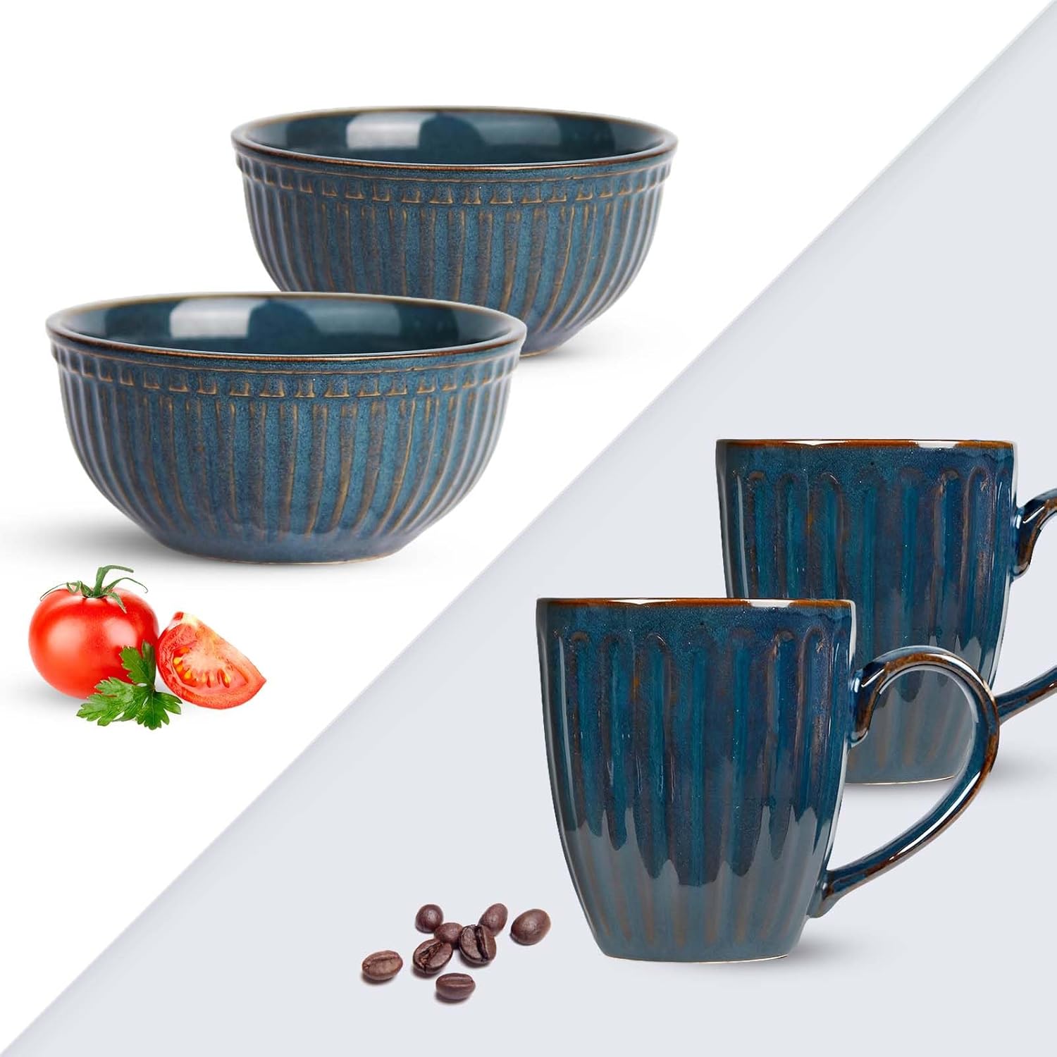 Buy The Earth Store Glam Ceramic 2 Bowls and 2 Coffee/Tea Mugs Set of 4 ...