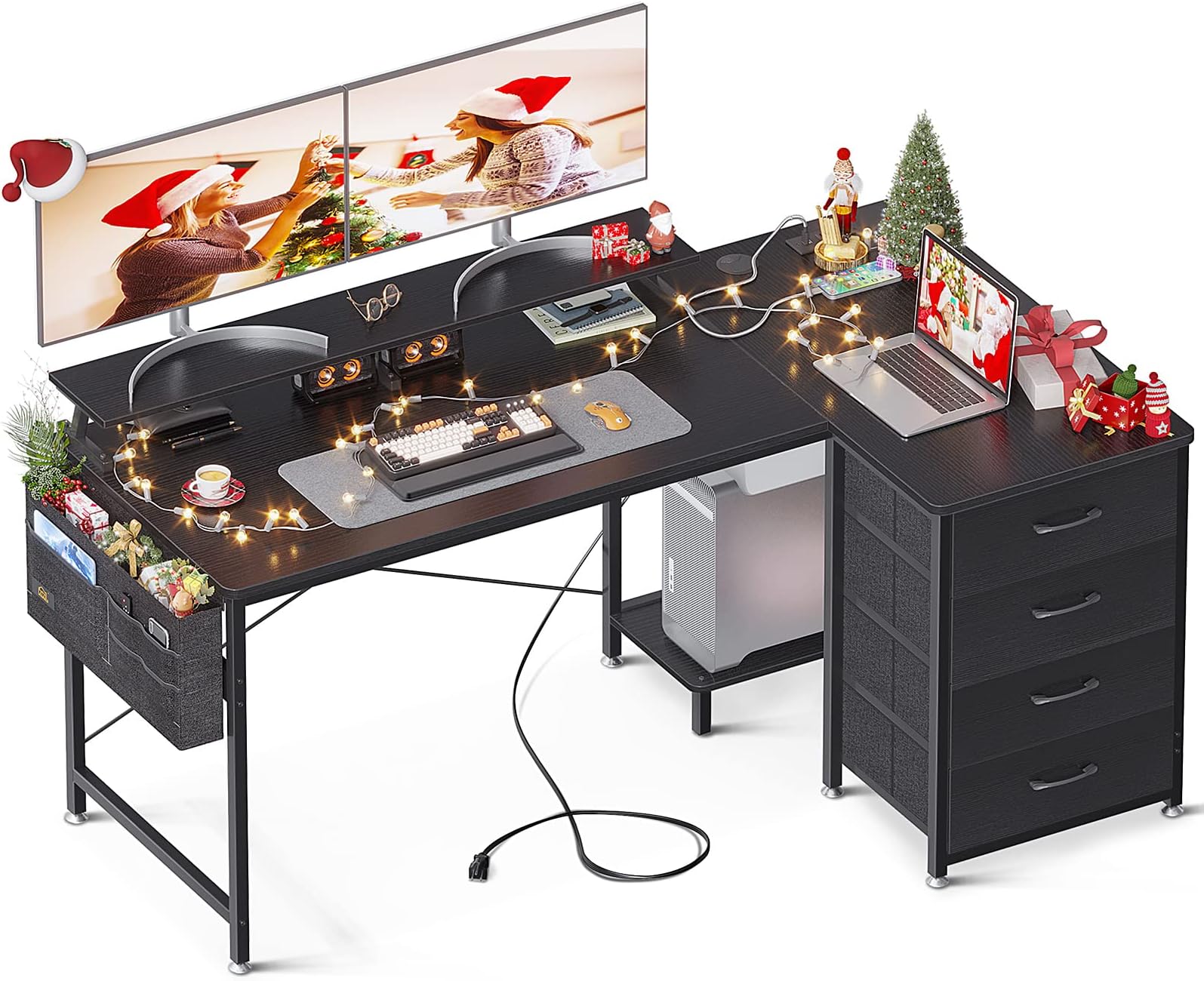 Amazon.com: KKL 55 inch L Shaped Computer Desk with USB Charging Port ...