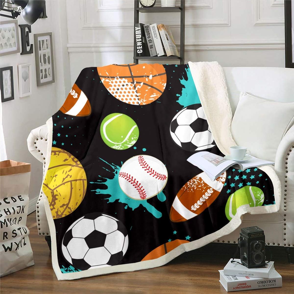 Amazon.com: Feelyou Sports Plush Sherpa Throw Blanket Basketball ...