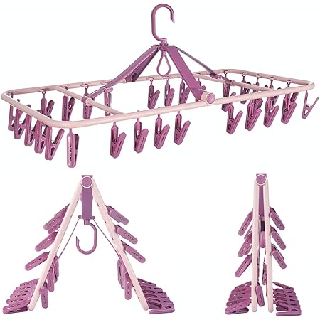 Amazon.com: Clothes Drying Hanger with 32 Clips and Drip Foldable ...