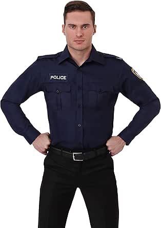 Amazon.com: Adult Long Sleeve Police Officer Costume Shirt, Classic Cop ...