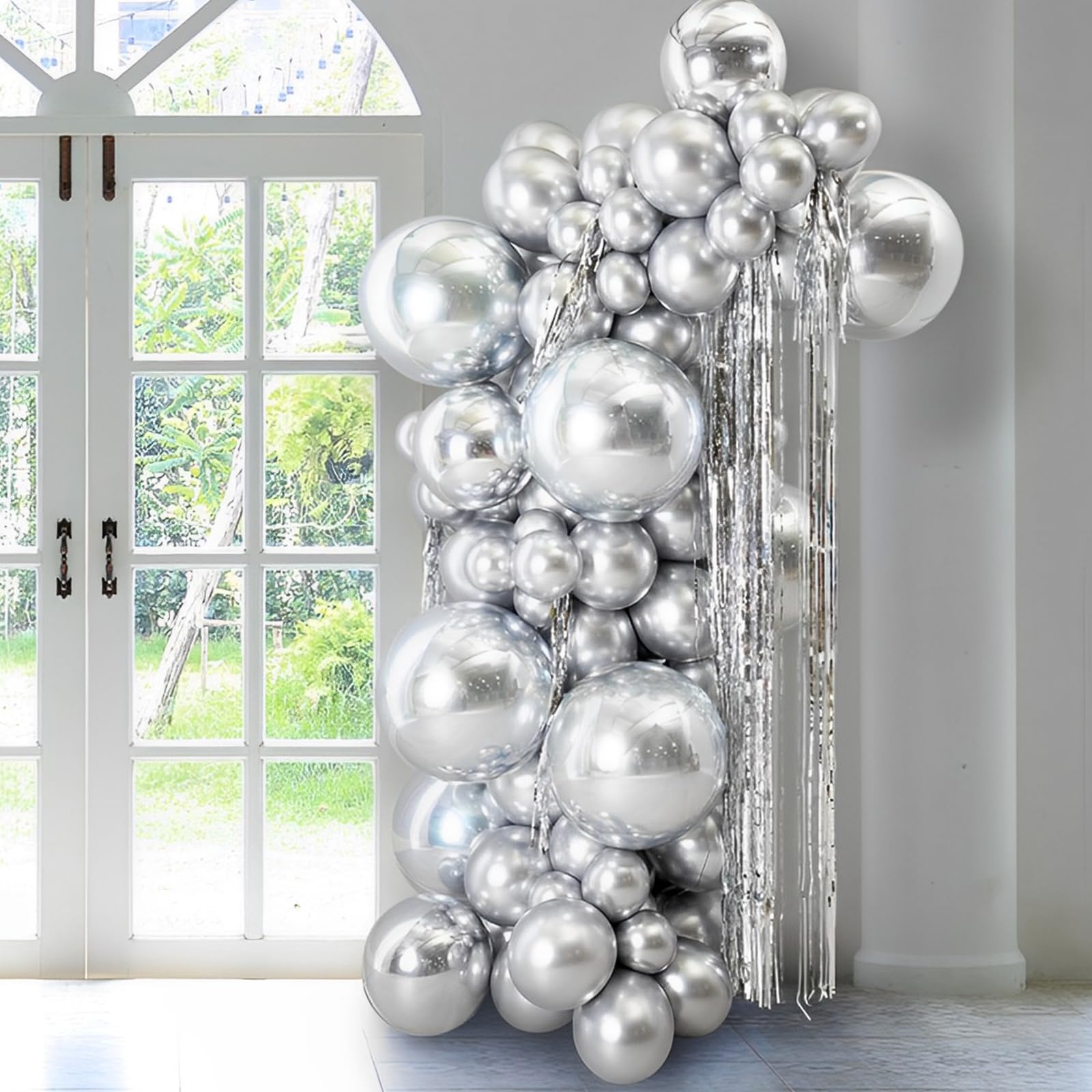 Snapklik.com : 130pcs Metallic Silver Balloons Different Sizes 18" 12 ...
