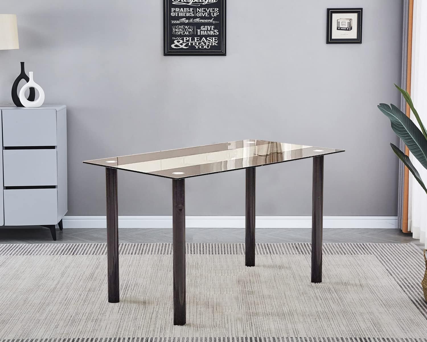 Rectangular Glass Dining Table with Tempered Glass Top and Metal Leg ...