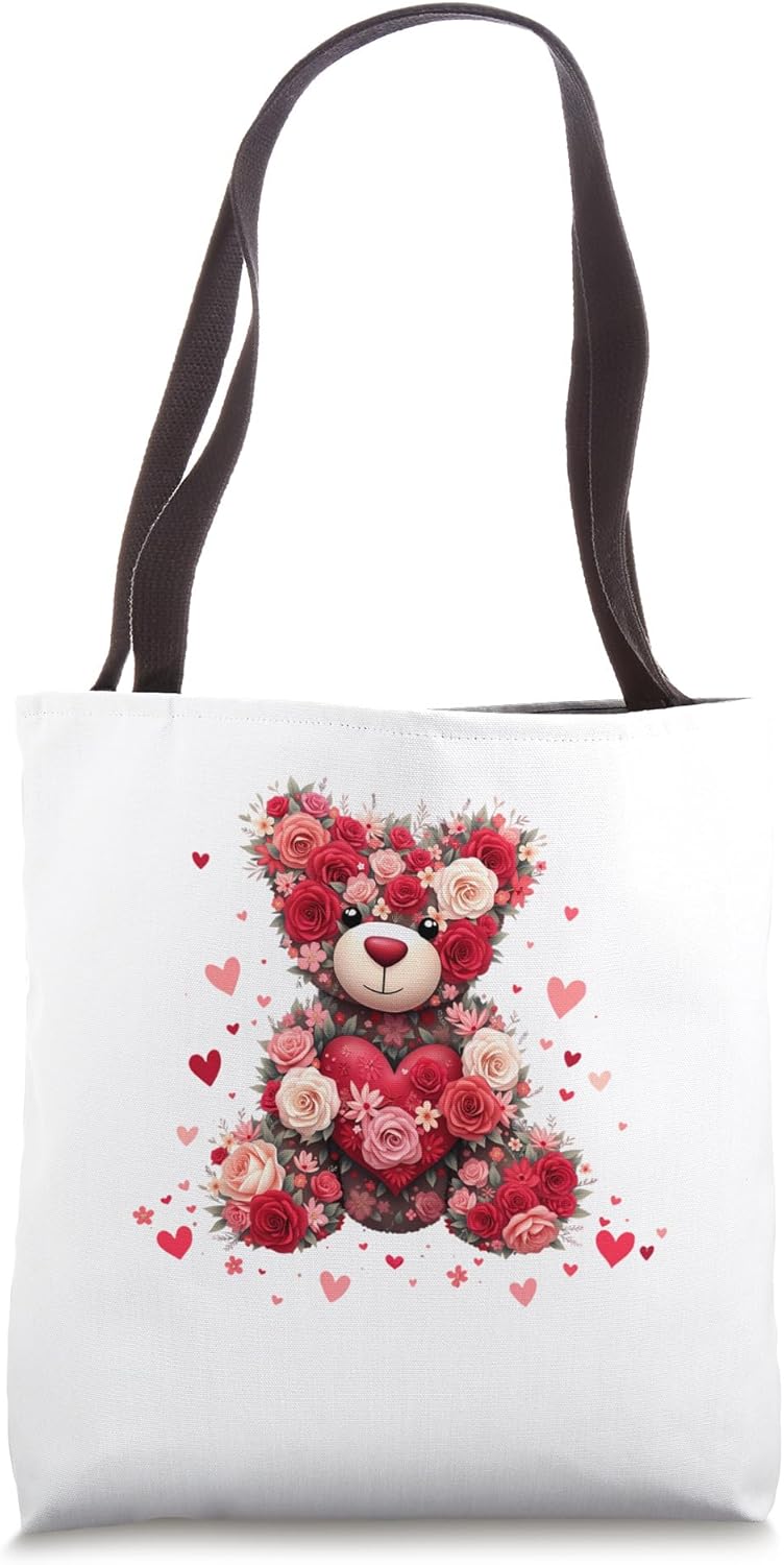 Amazon.com: Happy Valentines Day Teddy Bear Tote Bag : Clothing, Shoes ...