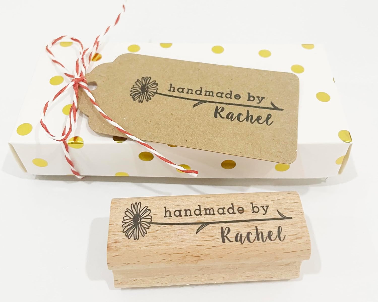 Amazon.com : Personalized Handmade by Stamp Custom Wood Rubber Stamp ...