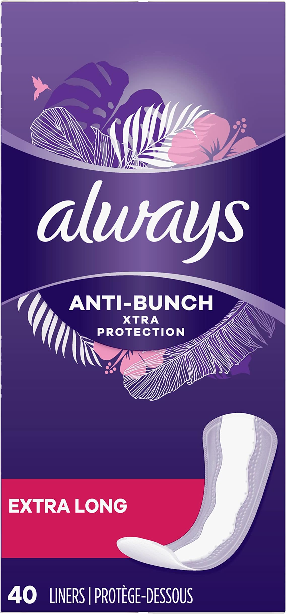 Amazon.com: Always Anti-Bunch Xtra Protection, Panty Liners for Women ...
