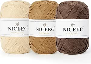 Amazon.com: NICEEC 3 Packs Kraft Paper Yarn- Soft Raffia Ribbon Yarn ...