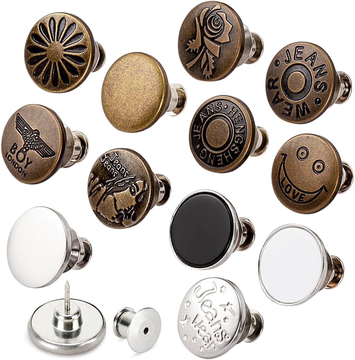 Amazon.com: [Upgraded] 12 Sets Jean Buttons pins No Sew Instant 17mm ...
